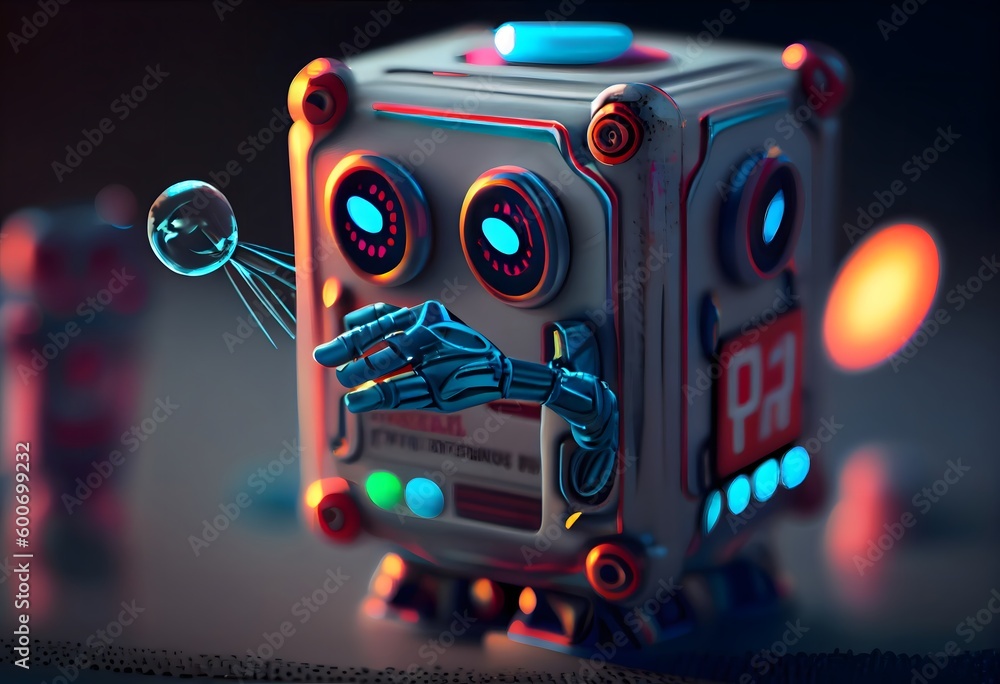 Influence marketing influencer social media concept. Robot pressing ...