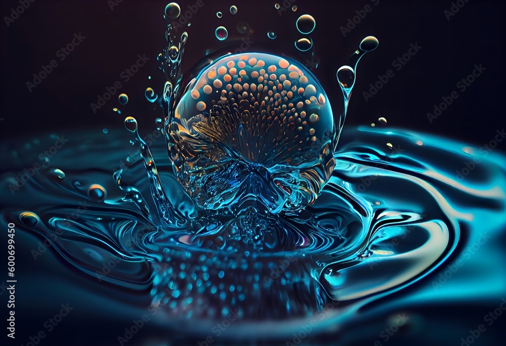 drops of pure, blue liquid water in Generative AI , .highly detailed ...