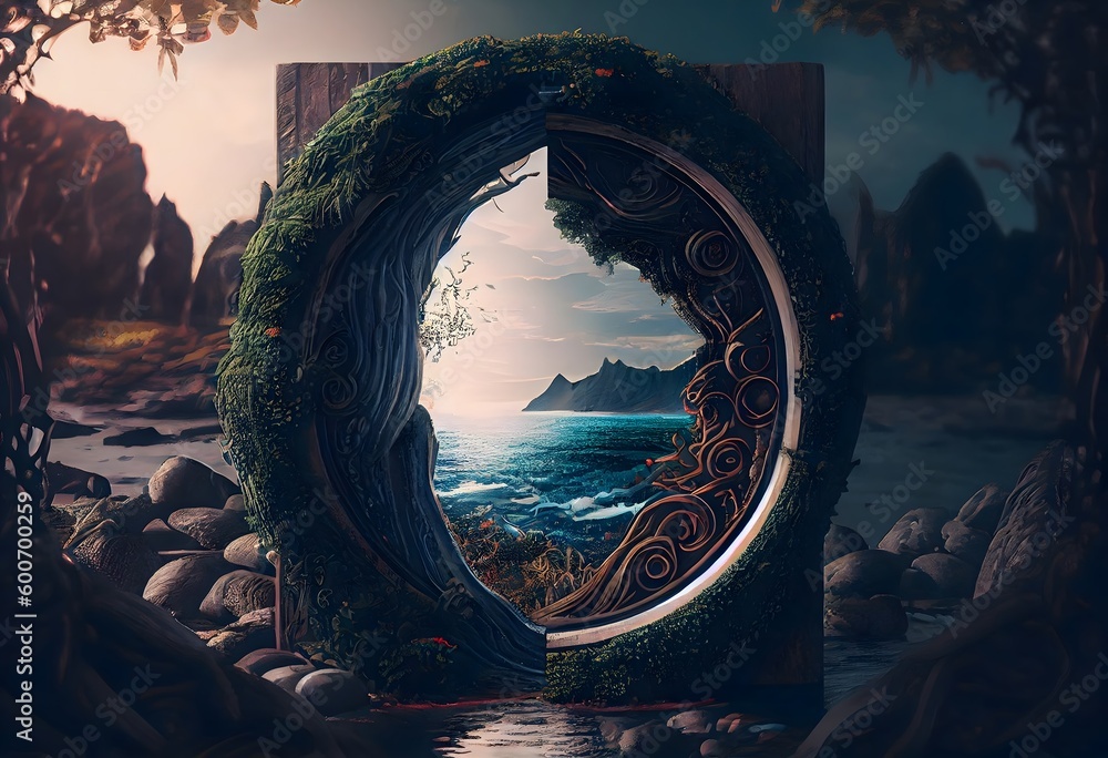 Fantasy book cover art featuring a magical portal on an island ...