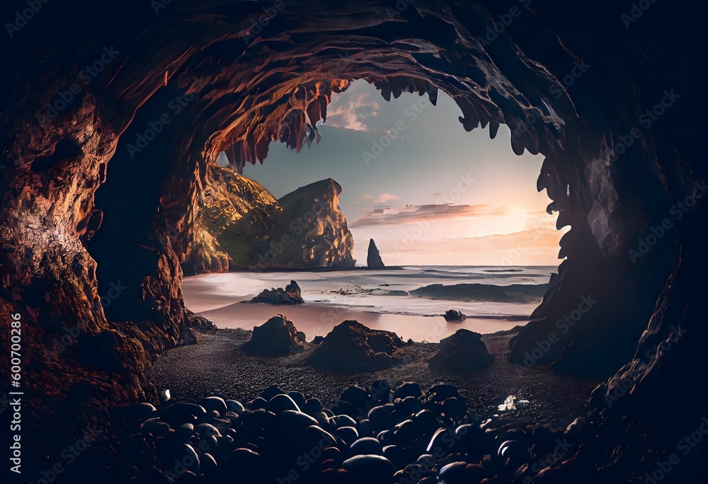 View at the mouth of the cave in the morning. , .highly detailed ...