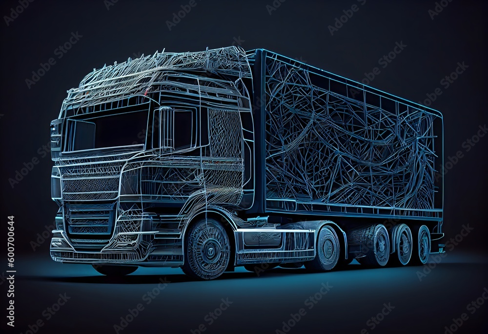 Fast-moving wireframe truck on dark blue background , .highly detailed ...