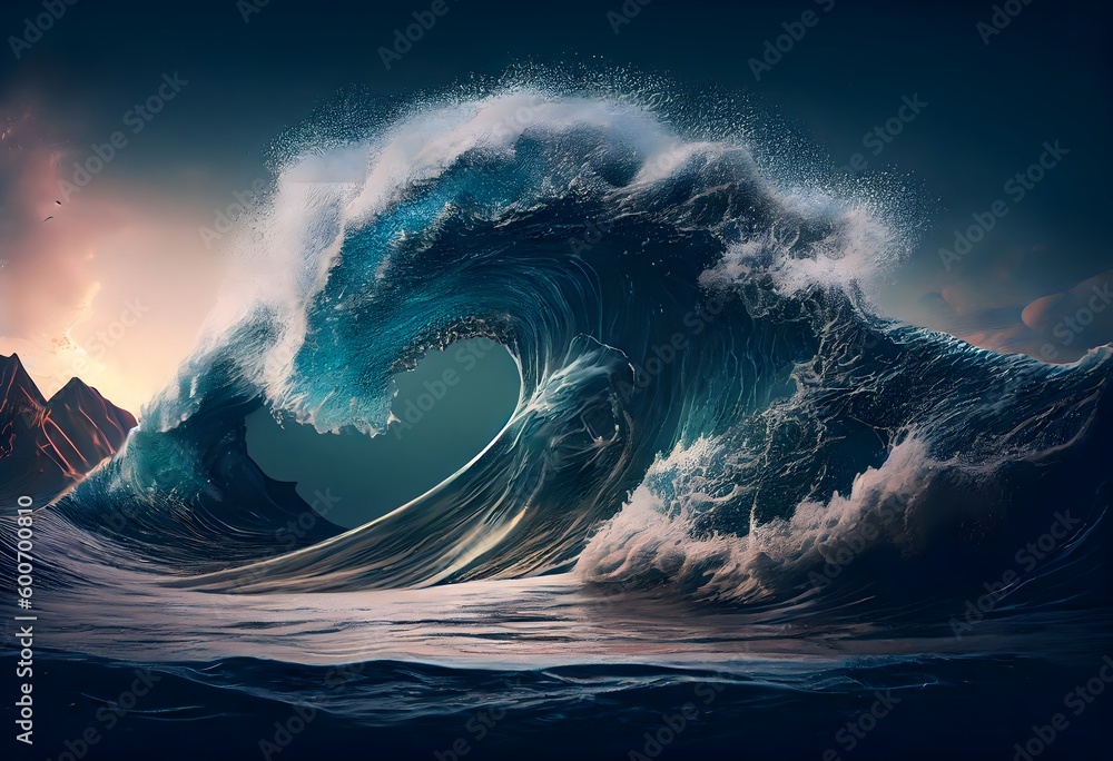 Tsunami illustration depicting perilous sea waves and earthquake ...