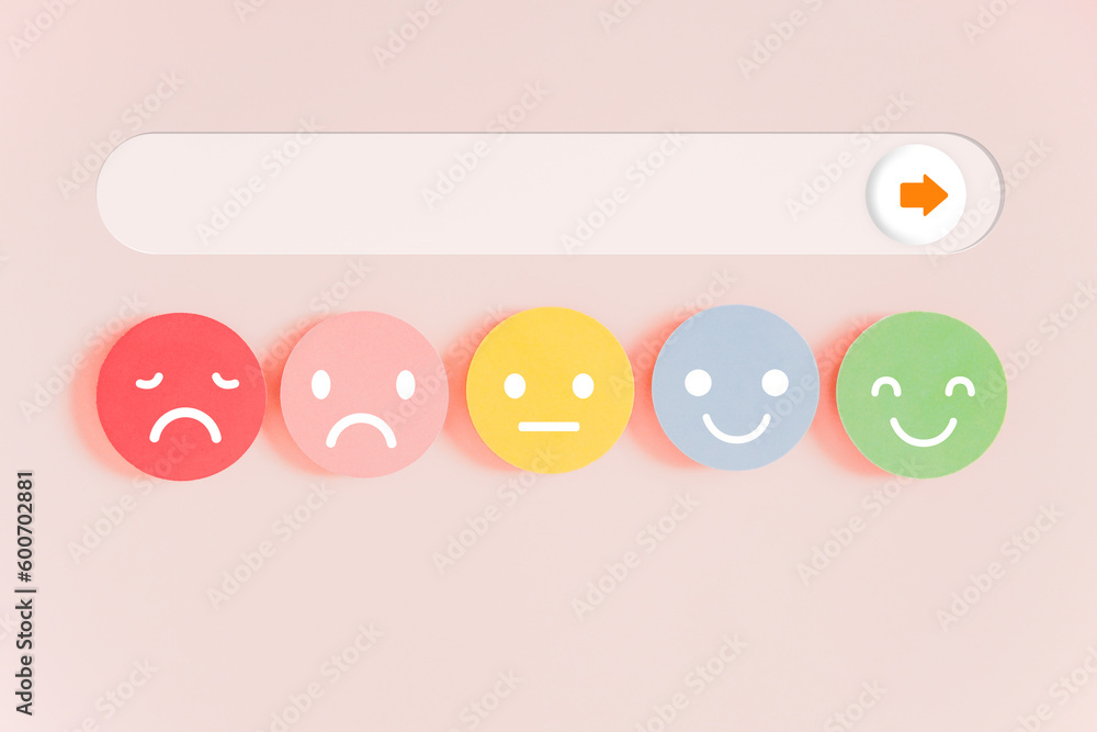emoticon on multicolor round paper cut and slide bar move to happy face ...