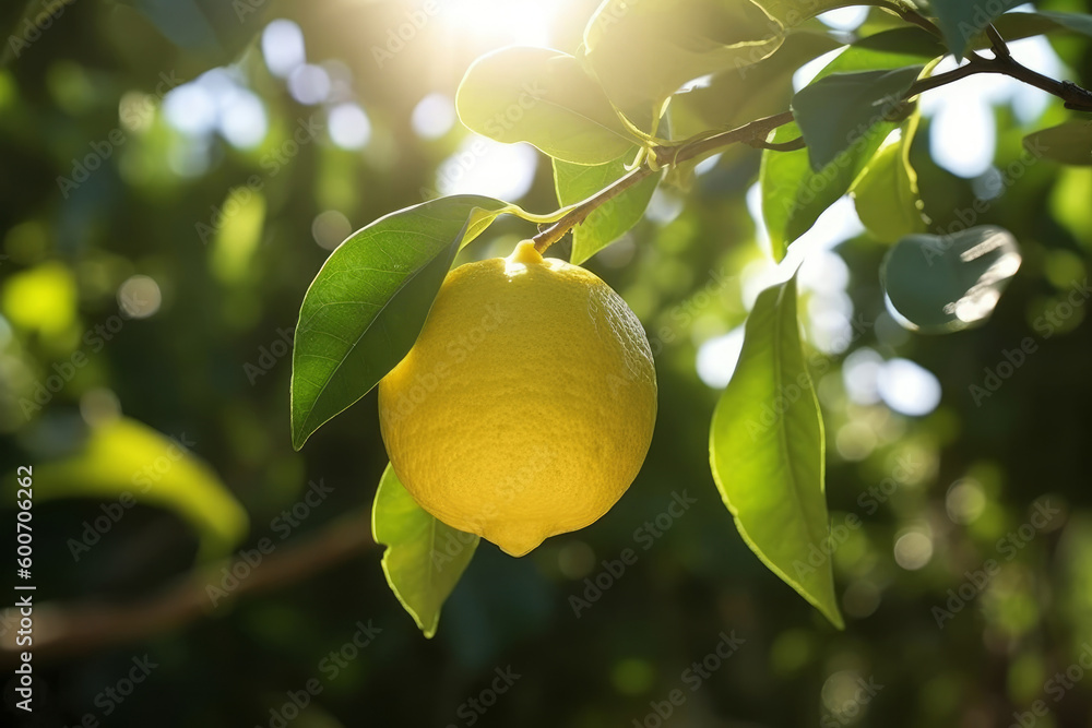 Bathed in sunlight, a lemon tree flourishes in a vibrant garden ...