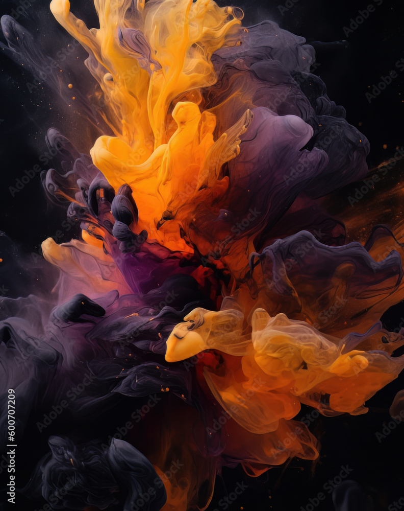 Orange and black abstract paint water image, featuring vibrant hues of ...