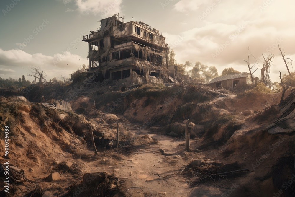 Devastated remains of post-apocalyptic terrain , .highly detailed ...