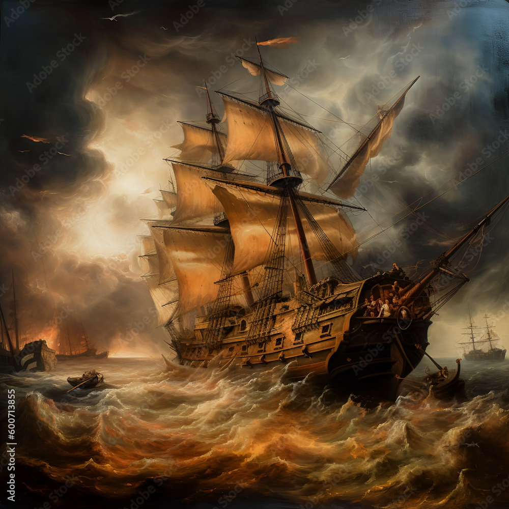 The Thunderous Duel: Galleon and Fortress" Medium: Oil on canvas ...