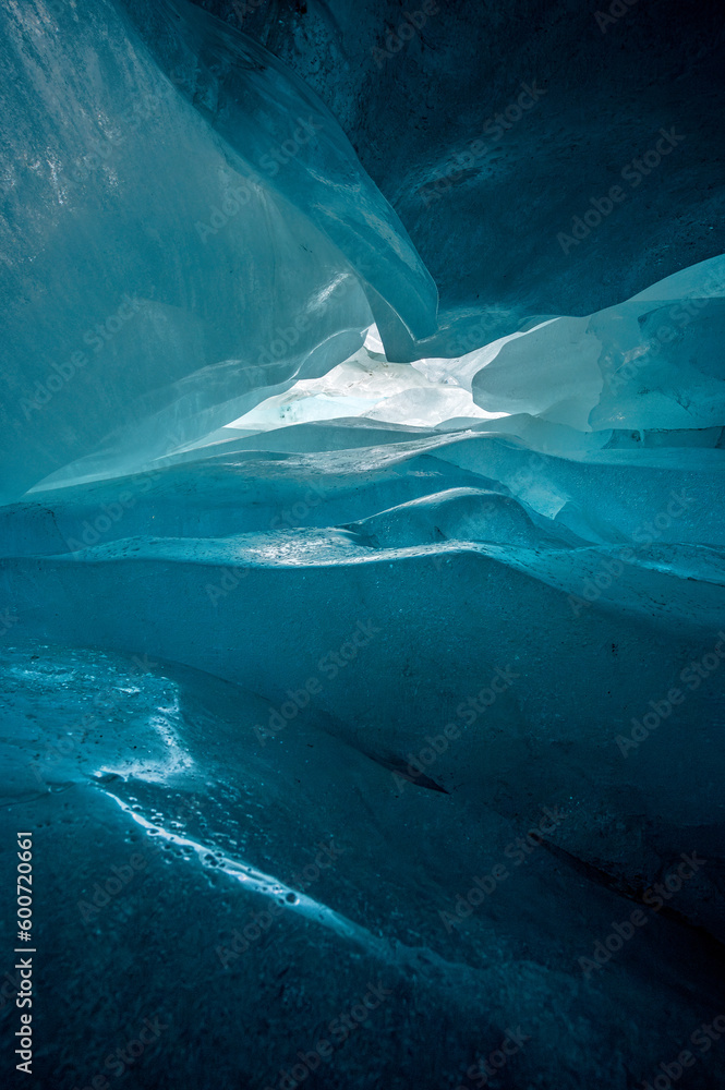 deep blue ice structure in a swiss ice cave in the Valais Alps Stock ...