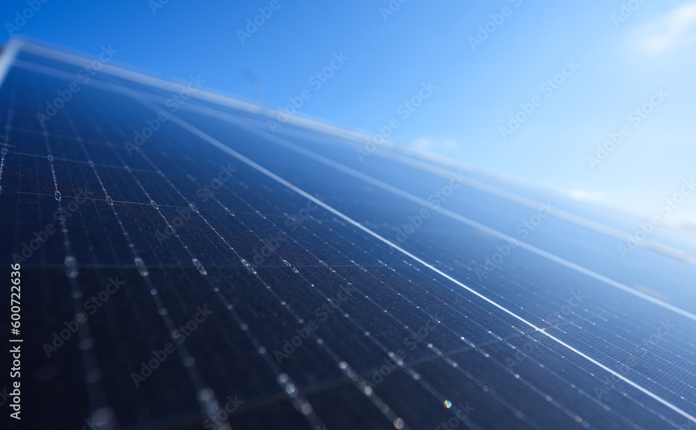 Wide angle concept photo with some big solar panels. Photovoltaic ...