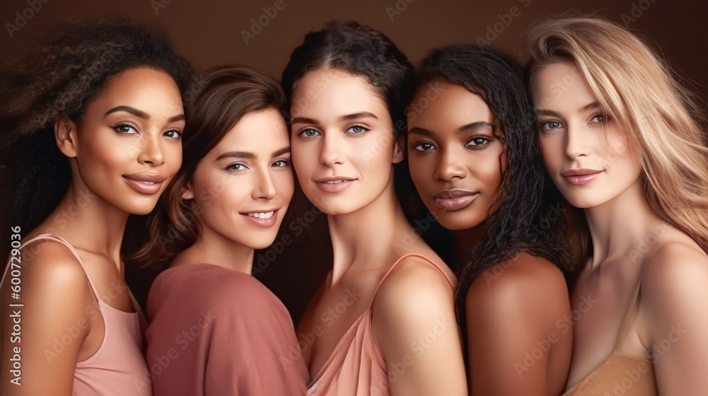 A diverse group of beautiful women with natural beauty and glowing ...