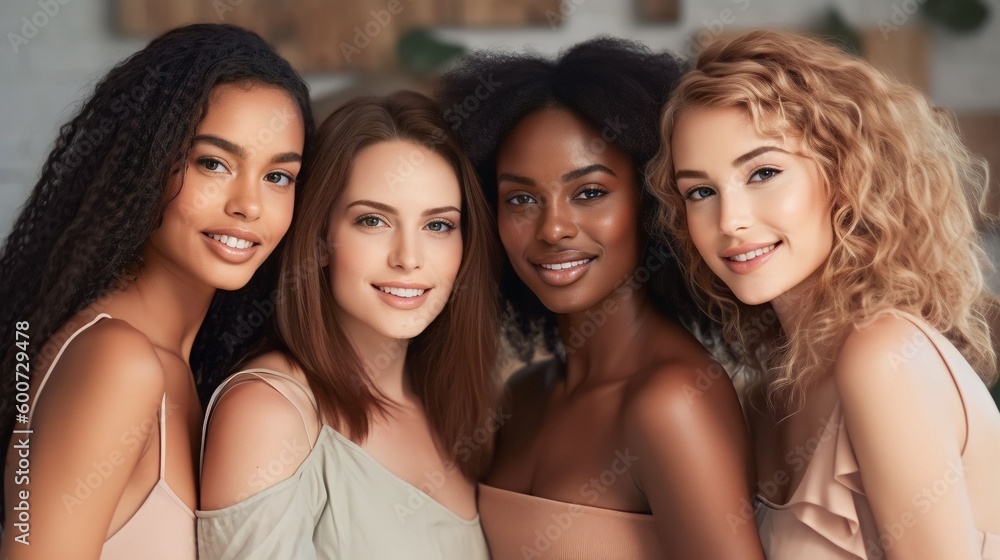 A diverse group of beautiful women with natural beauty and glowing ...