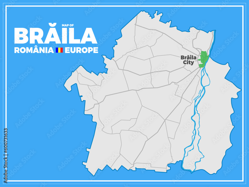 Horizontal Map Of Braila County Poster - Romania - Eastern Europe Stock ...