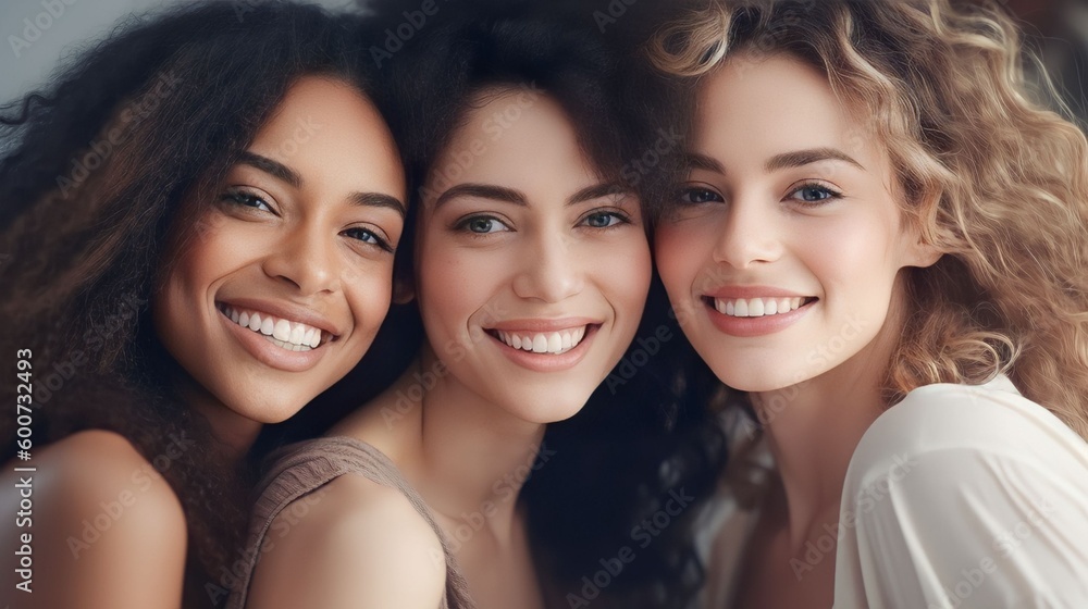 A diverse group of beautiful women with natural beauty and glowing ...