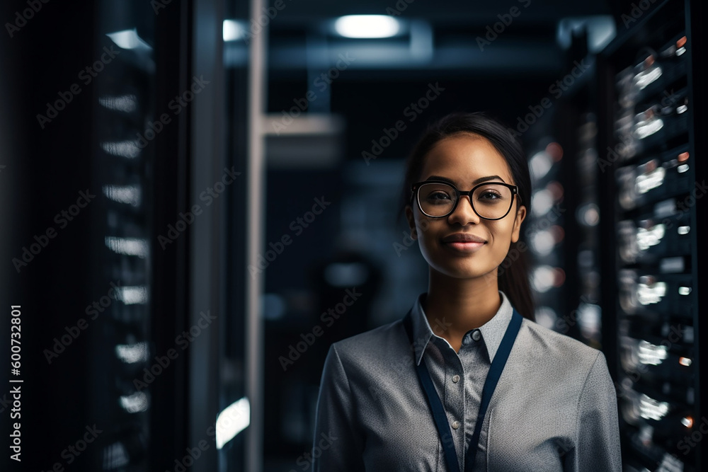Professional female information technology worker inside a server room ...