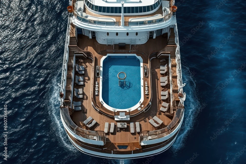 Cruise ship deck top view, cruise ship with swimming pool. Generative ...