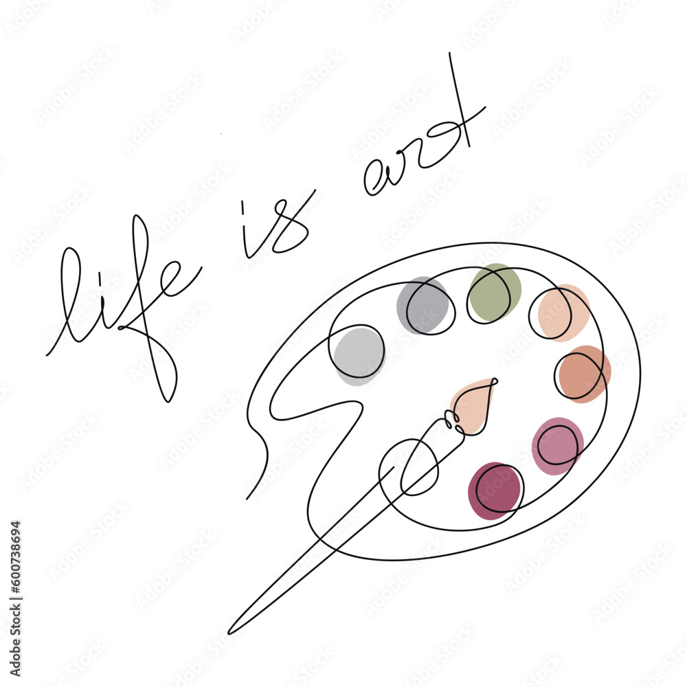Artist palette with paints and brush vector line continuous drawing ...