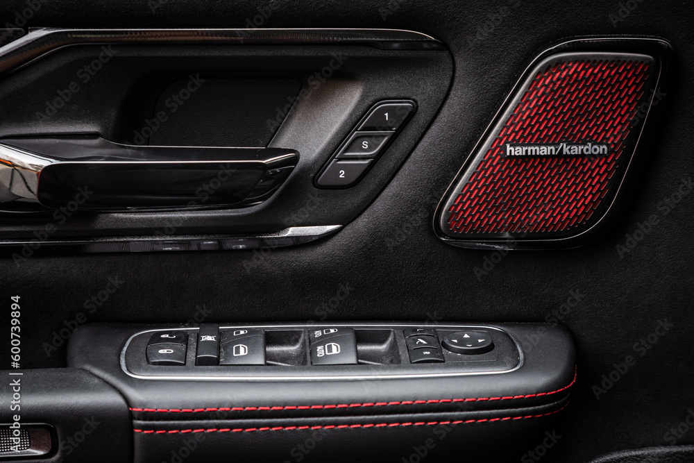 Novosibirsk, Russia - April 25, 2023: Dodge Ram Trx, Side door buttons ...