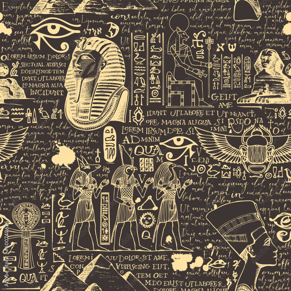 Seamless pattern on an Ancient Egypt theme with color images of ...