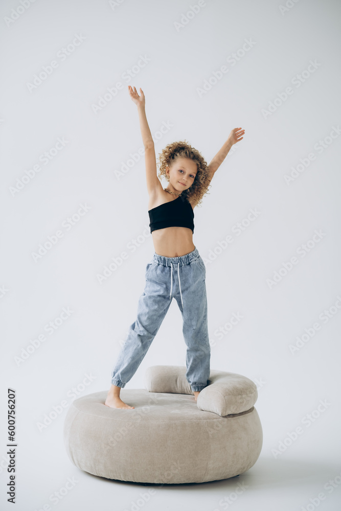 full body image of little girl posing on white background Stock Photo ...
