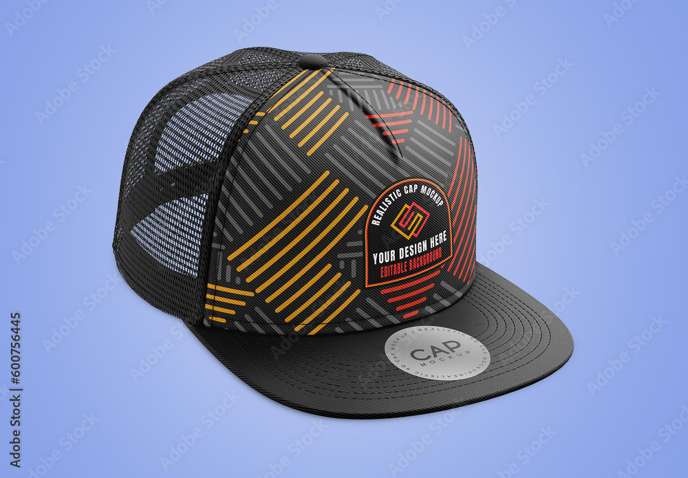 Snapback Truck Hat with Sticker Mockup Template Stock Template | Adobe ...