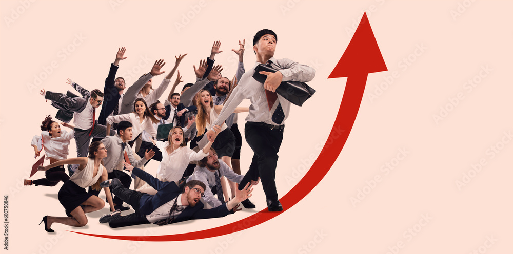 Motivated and ambitious young man, employee, intentionally moving ...