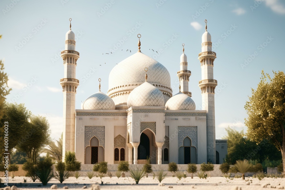 Realistic 3D design of isolated mosque building with transparent ...