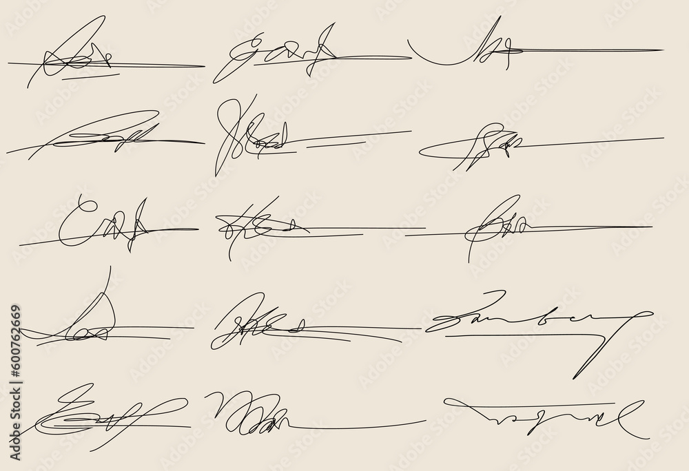 Hand written signature. Different example signatures isolated in white ...