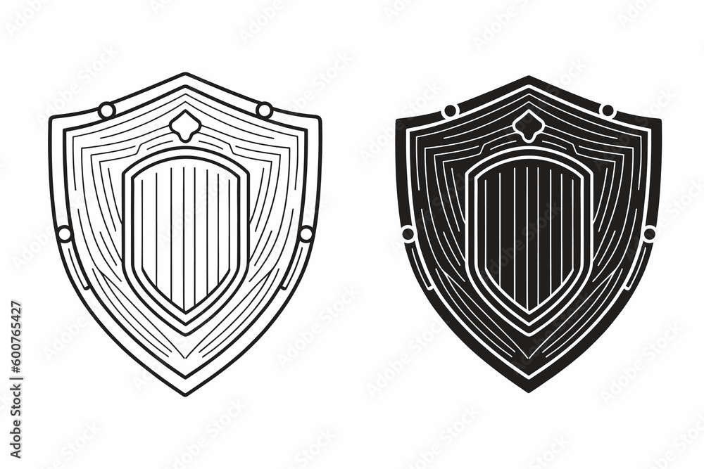 Shield vector, Shield outline style line art, medieval shield, Royal ...