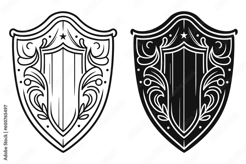 Shield vector, Shield outline style line art, medieval shield, Royal ...