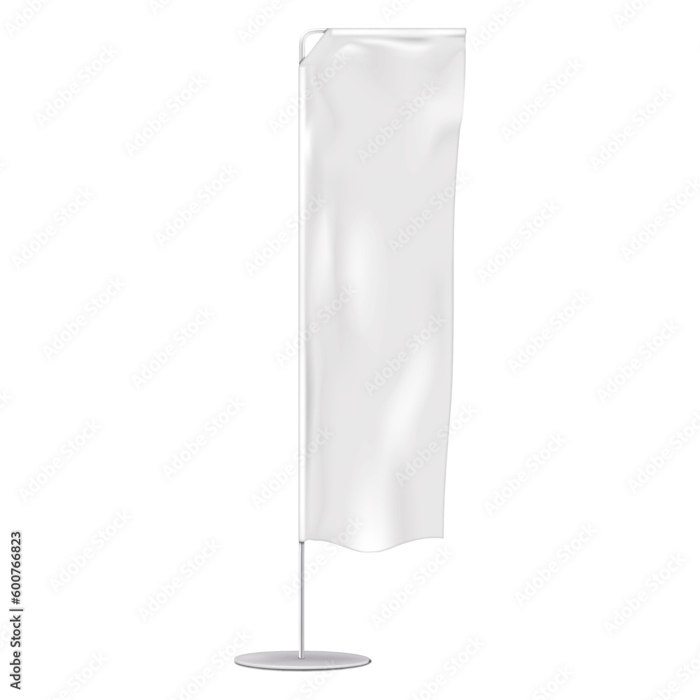 White blank wind dancer flag realistic vector mockup. Rectangular ...