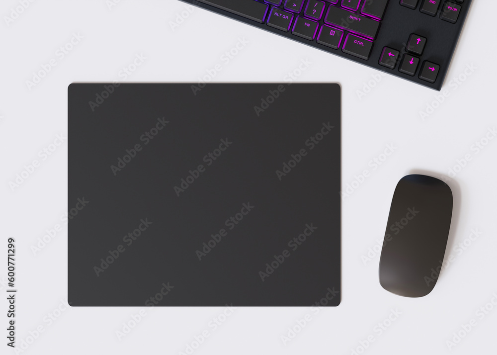 Blank and black computer mouse pad on the desk at home. Mousepad mockup ...