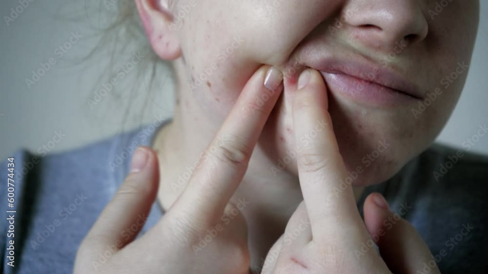 Close up of skin problems, unhealthy skin with acne and pimples. Porous ...