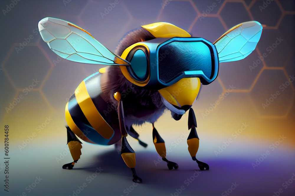 3d insects character style nft collection with VR goggles immersed in ...