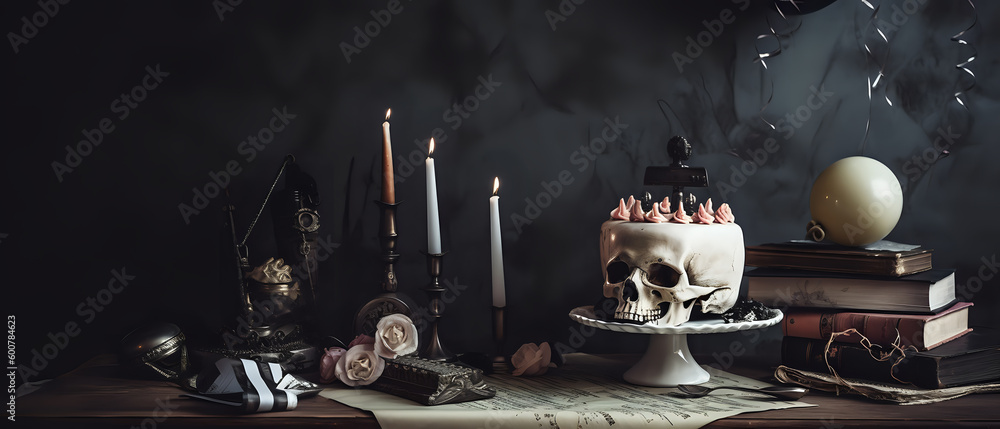 Dark macabre Skull still life background - generative AI - dark art ...