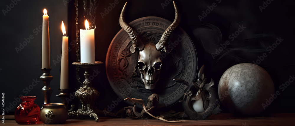 Dark macabre Skull still life background - generative AI - dark art ...
