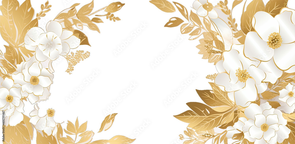 Golden Flowers frame, Floral Garden Frame, Gold Flower backdrop ...