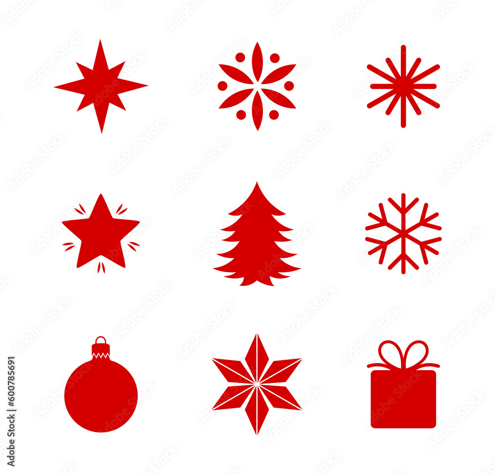 Christmas red icons and symbols collection on transparent background ...