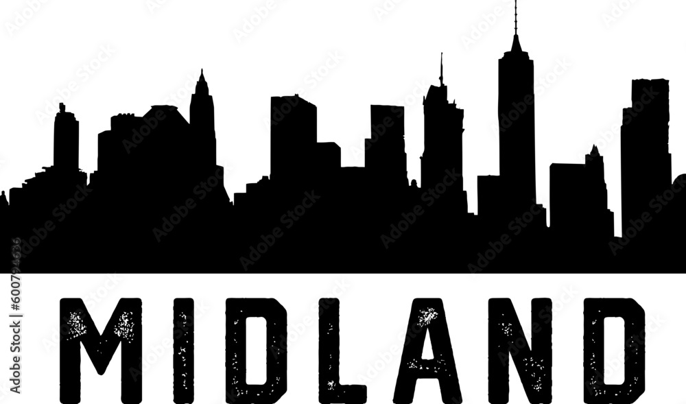 Midland skyline silhouette. Black Midland city design isolated on white ...