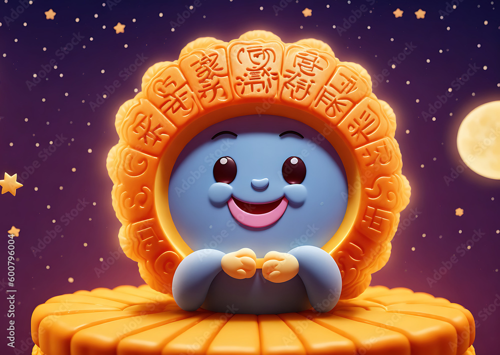 Cute smiling mooncake cake cartoon character - created with Generative ...