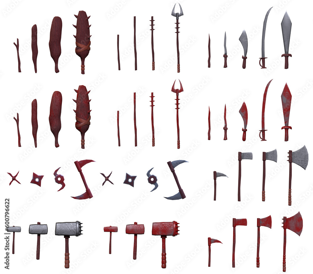 Ancient medieval weapons 2D.Up-gradable wooden weapons including Hammer ...