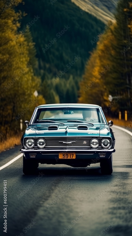 Capturing the Thrill: Driving a Classic Muscle Car on a Scenic Highway ...
