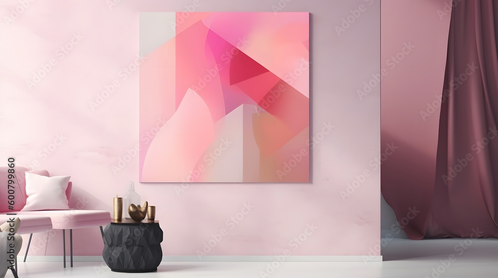 gallery shot of a simple modern abstract wall art in pink and pastel ...