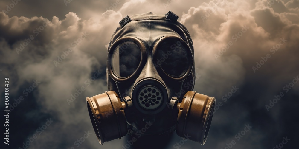 A gas mask amidst a cloud of toxic fumes, illustrating the dangers of ...