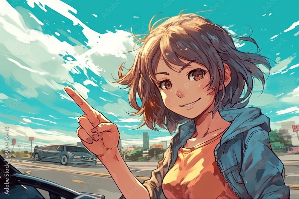 anime girls pointing finger, manga style illustration generative ai ...