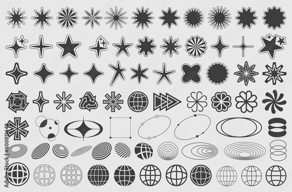 Cool Set Of Y2K Shapes Vector Design. Modern Geometric Signs Collection ...