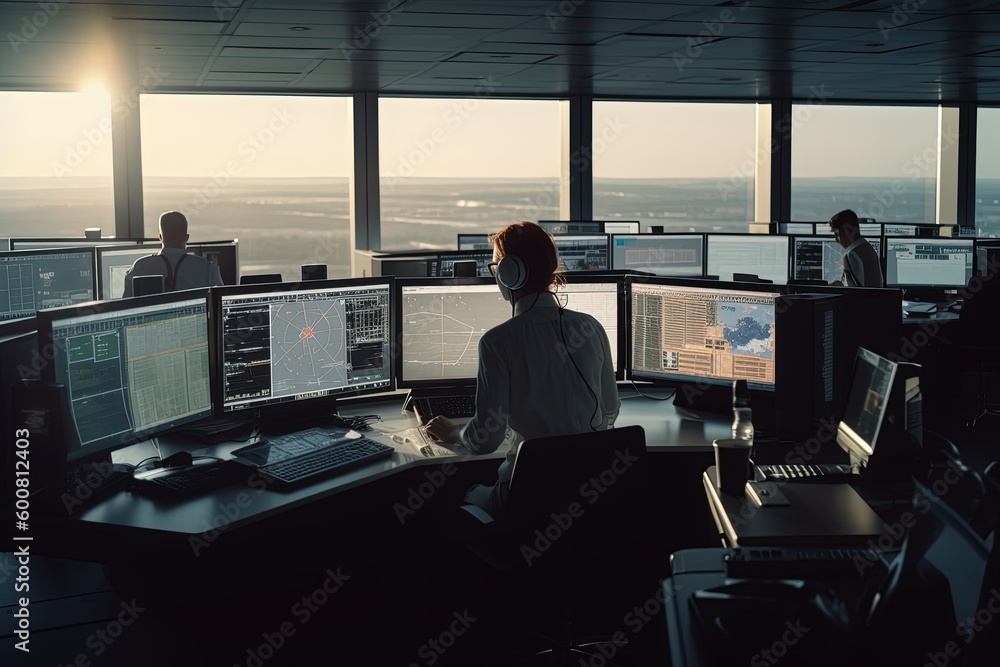 Diverse Air Traffic Control Team Working in a Modern Airport Tower ...