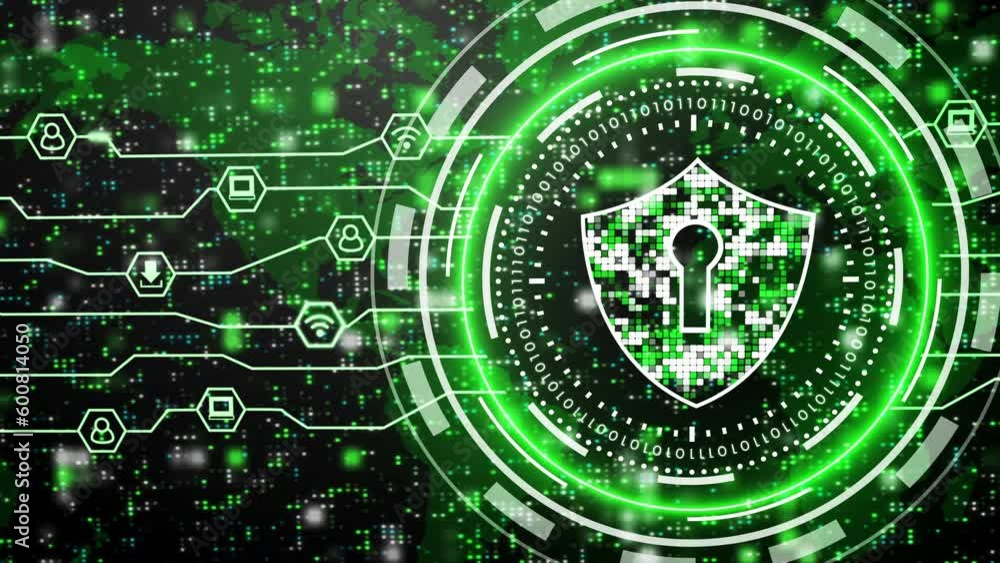 Network data protection cyber security lock shield. Motion graphics ...