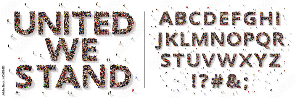 Large and diverse group of people gathered together in the shape of the ...