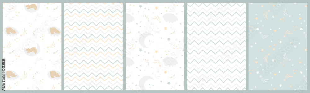 Children's template. Seamless backgrounds. Blue baby textures with ...