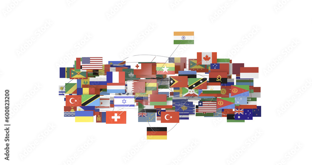 World map with all states and their flags - PNG transparent Stock ...